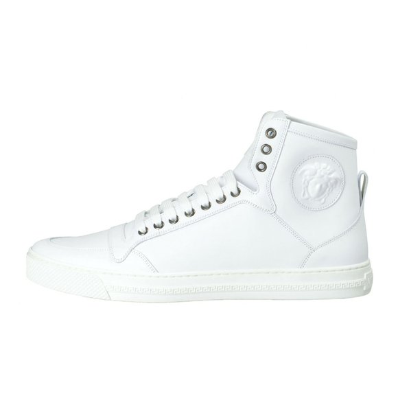 Versace | Shoes | Versace Mens White Leather Medusa Hi Top Sneakers ...
